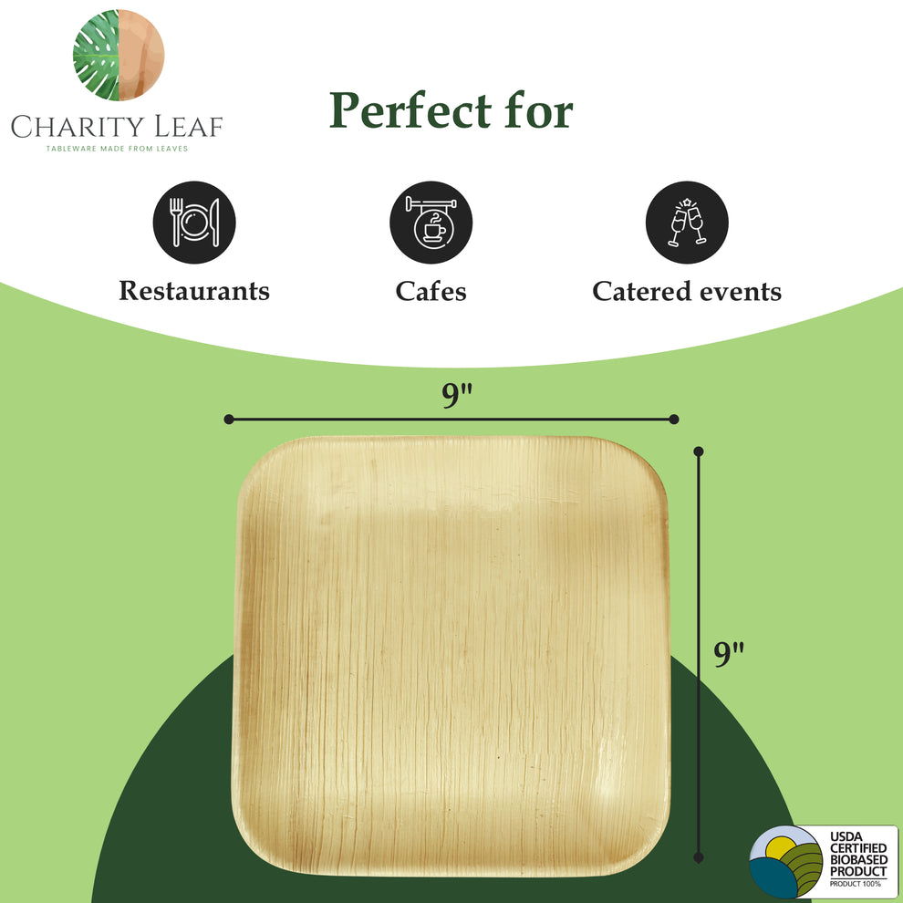 9" Inch Square Decorative Palm Leaf Fiber Plate – Charity Leaf